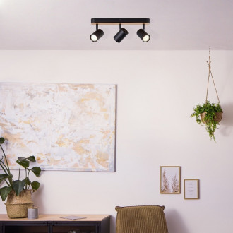 Niels III black loft ceiling spotlight with wood Brilliant