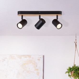 Niels III black loft ceiling spotlight with wood Brilliant